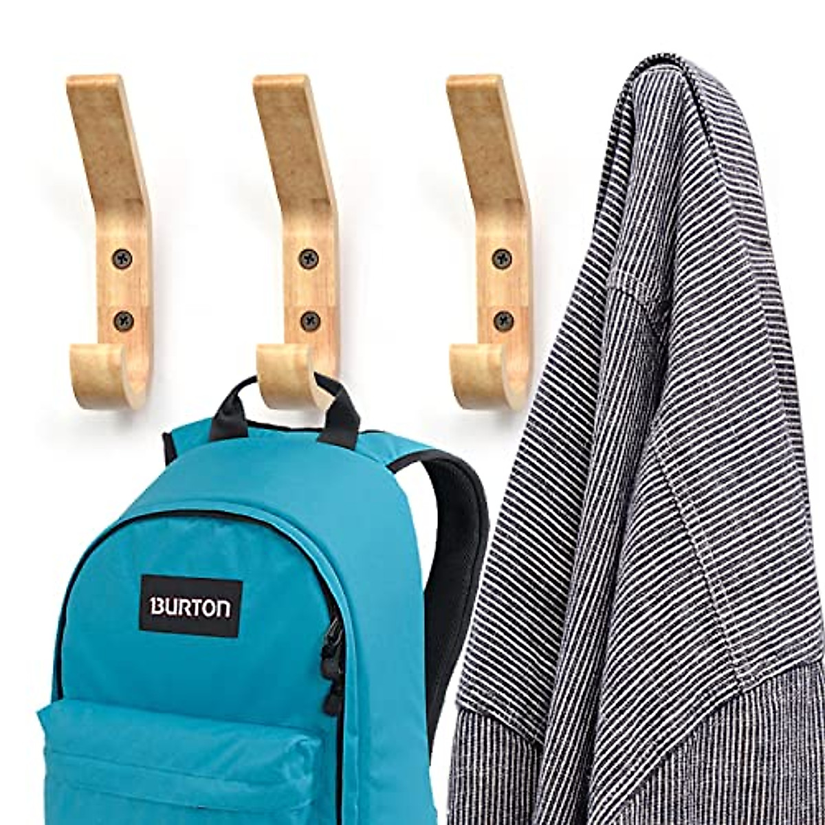 MRYUWB 4 Pcs Nature Wooden Coat Hooks Wall Mounted, Vintage Single Wall Wood Hook, Wood Wall Storage Organizer Hangers for Hats, Coats, Backpack (Natural Color)