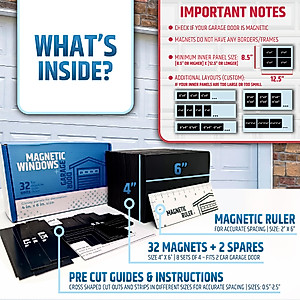 Strong & Glossy Magnetic Garage Door Windows - Looks Like Real Window Panels/Faux Panes - Decorative Hardware Kit - Easy to Align & Will Never Fall (Upgraded Magnets) | Fits 2 Car Garage | 32pcs 4"X6