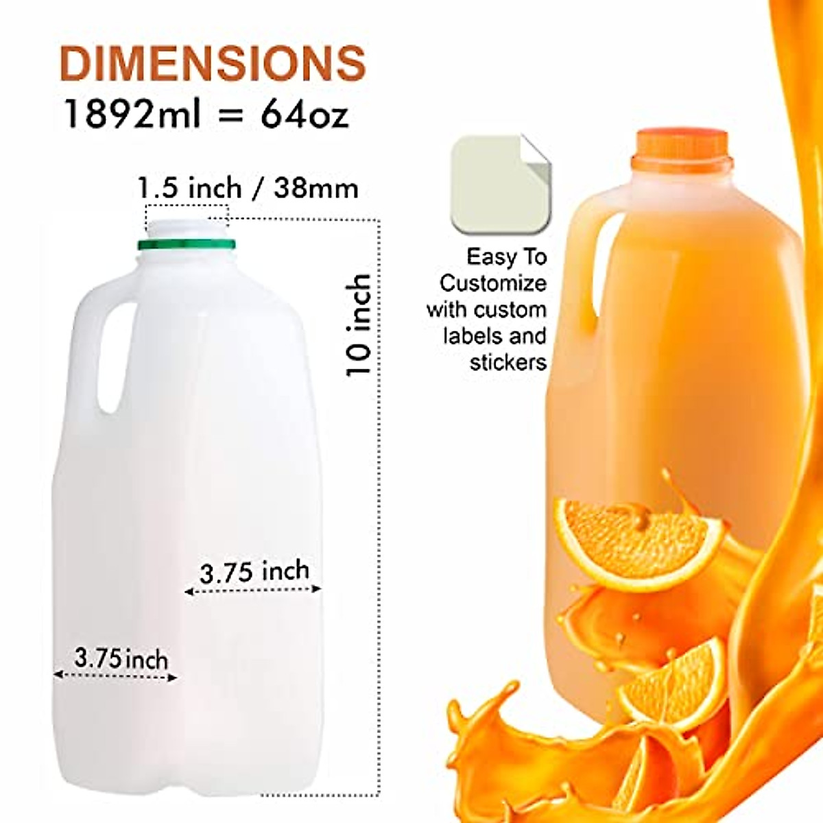 [30 PACK] Empty Plastic Juice Bottles with Tamper Evident Caps 64 OZ - Half Gallon, Smoothie Bottles - Ideal for Juices, Milk, Smoothies, Picnic's and even Meal Prep by EcoQuality Juice Containers
