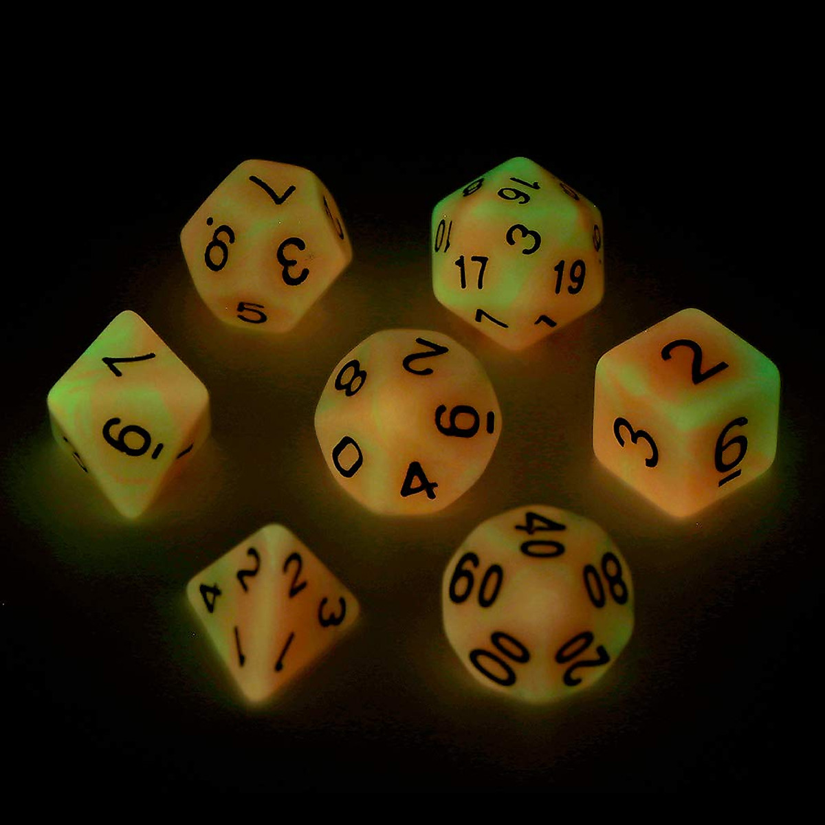 7pcs/Set Luminous Polyhedral Sided Dice D4 D6 D8 D10 D12 D20 Set for Dungeons & Dragon D&D RPG Poly Game