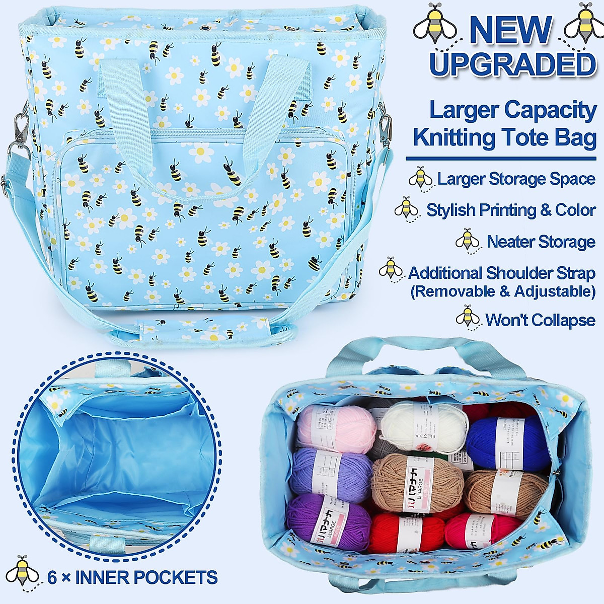 Coopay Crochet Tote Bag Large Capacity Knitting Bag, Portable Yarn Storage Bag for All Knitting Crochet Supplies, Knitting Organizer Bag for Beginners Adults Youth/Knitting Crochet Lovers