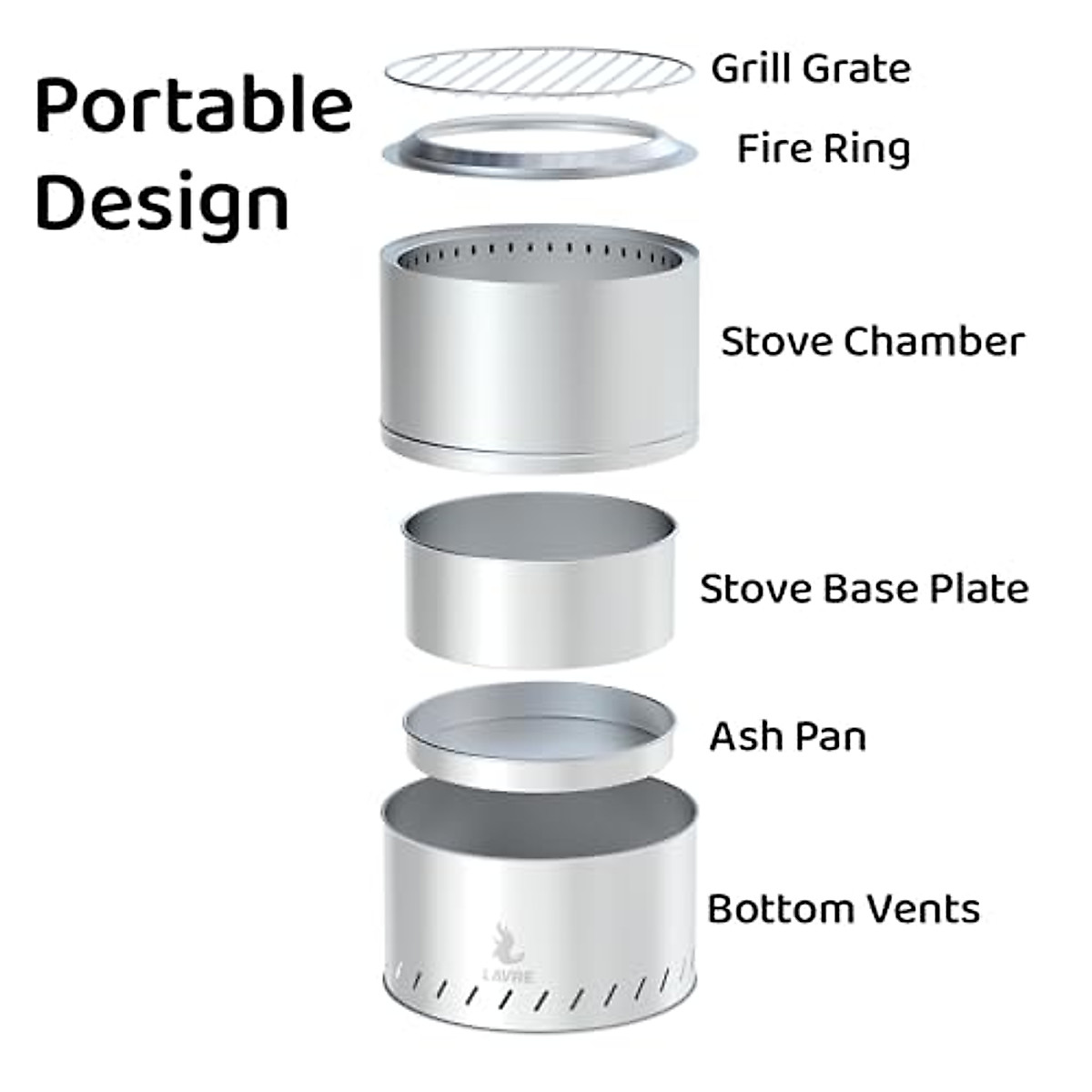 EMKK 15 inch Smokeless Fire Pit with Removable Ash Pan,Portable Wood Burning Fireplace with Stands,Large Outdoor Bonfire for Camping,Durable Stainless Steel Outdoor Portable Fire Pit Stainless Steel