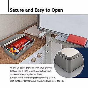 Silver Metal Tin Box Lids - Large Containers, Holder for Keeping Car Keys, Cookie, Pencil Case, 8.2 x 4.7 x 2.4 inch