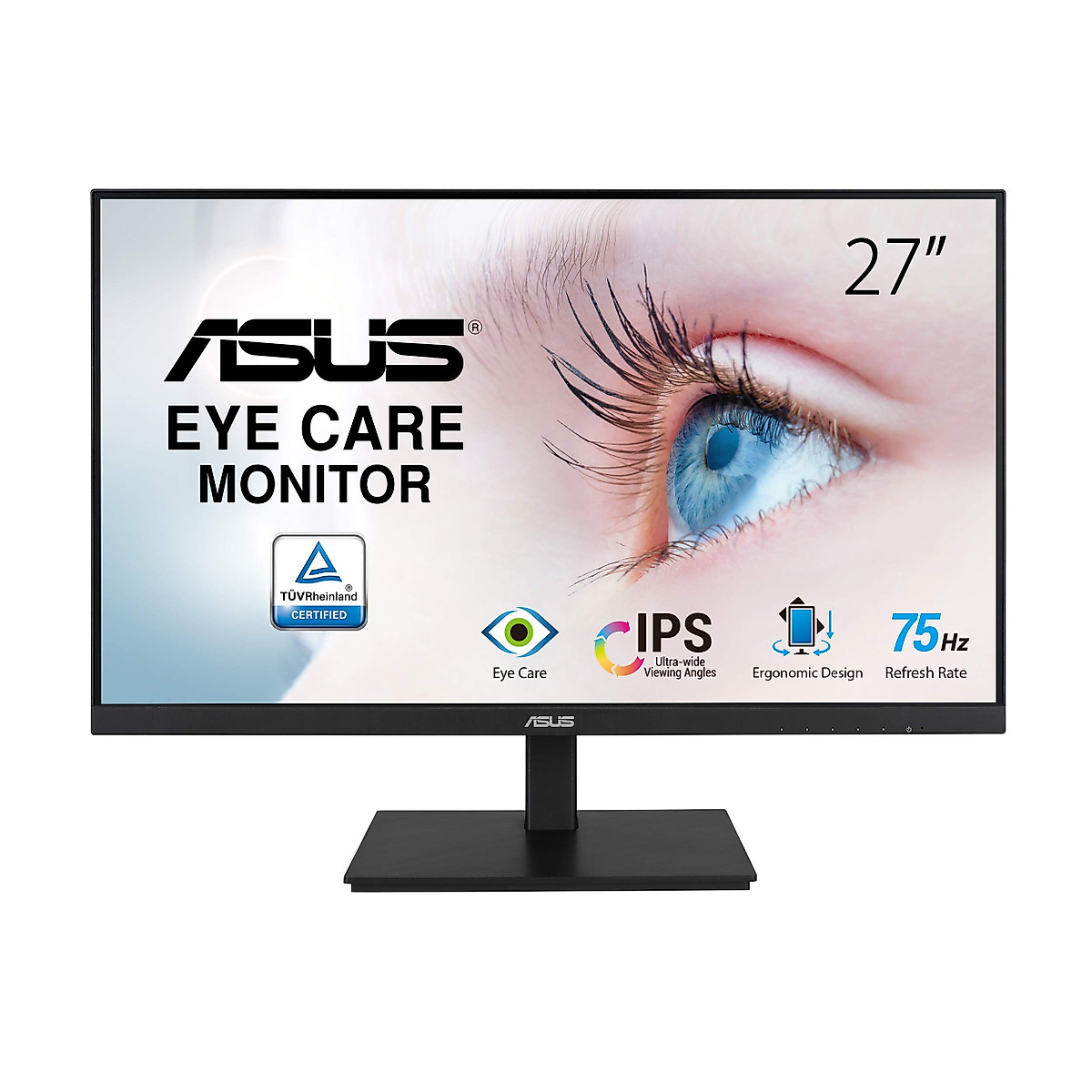 ASUS VA27DQSB 27” Monitor, 1080P Full HD, 75Hz, IPS, Adaptive-Sync, Eye Care, HDMI DisplayPort VGA USB Hub, Frameless, Ergonomic Design, VESA Wall Mountable (Renewed)