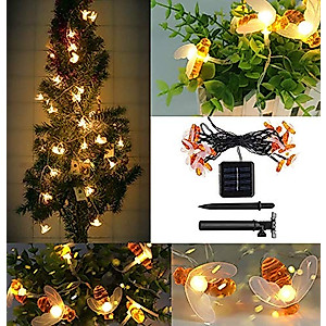 Oluote Solar Bee String Lights, 60 LEDs 30ft/9M 8 Modes, Honeybee String Lights, Outdoor Honey Bee Fairy Lights for Garden Home Patio Lawn Party Holiday (30ft/9M, Warm White)