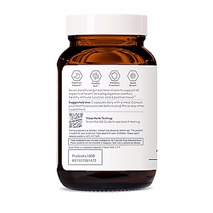 Ayush Herbs Probiotic 100B, Shelf-Stable Daily Probiotic Supplement, 7 Probiotic Strains, 60 Vegetarian Capsules