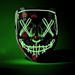 OU-BAND LED Halloween Mask, Purge Mask Costume, Scary Hacker Mask for Halloween, Masquerade Cosplay Light Up Face Mask for Men Women Kids, Carnival, Gifts