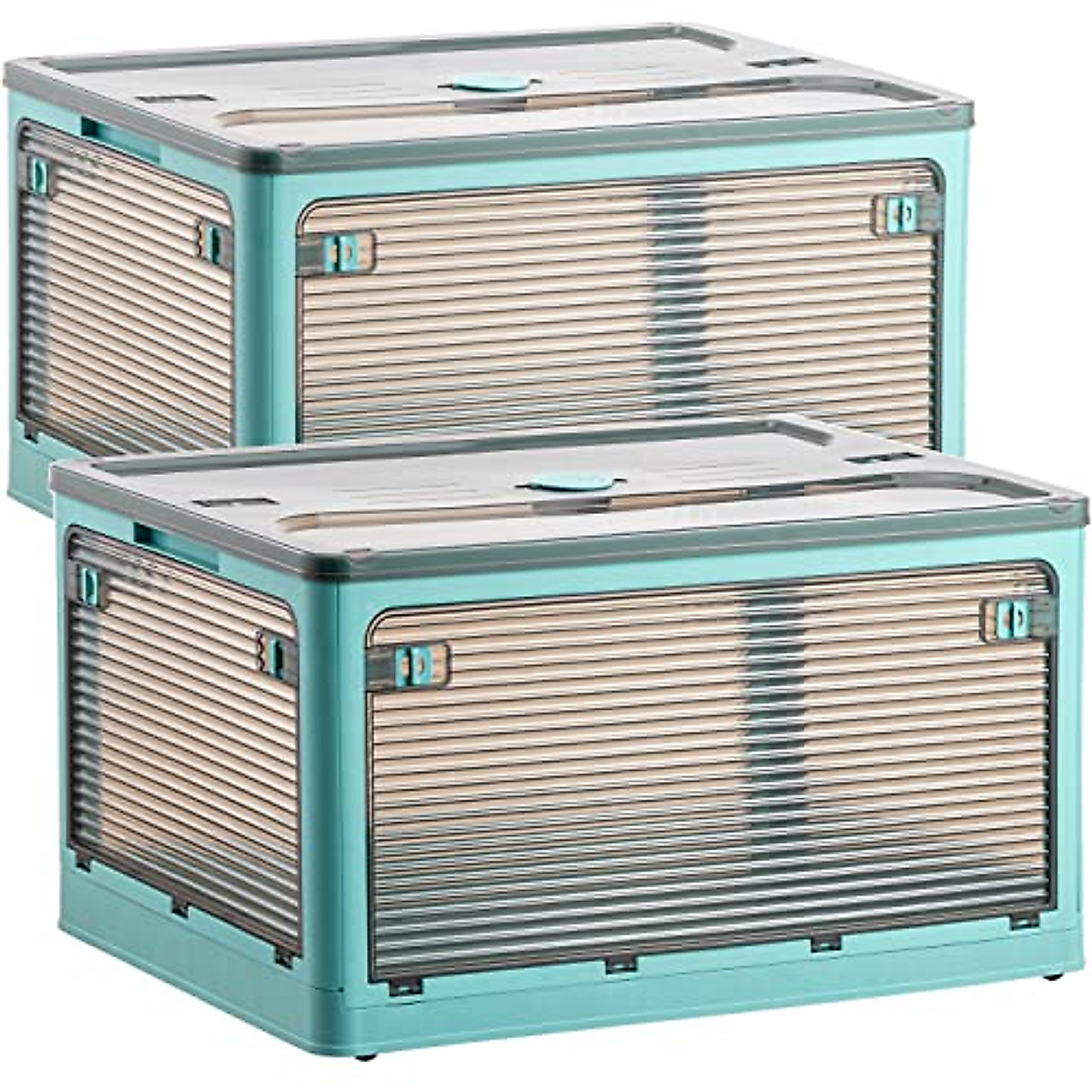 KISYONGUS 2 Pack 15Gal Large Capacity Storage Bins with Lids, Five-Door Stackable Storage box with wheels, Plastic Foldable Storage Boxes for Closet Storage Organization, 55L