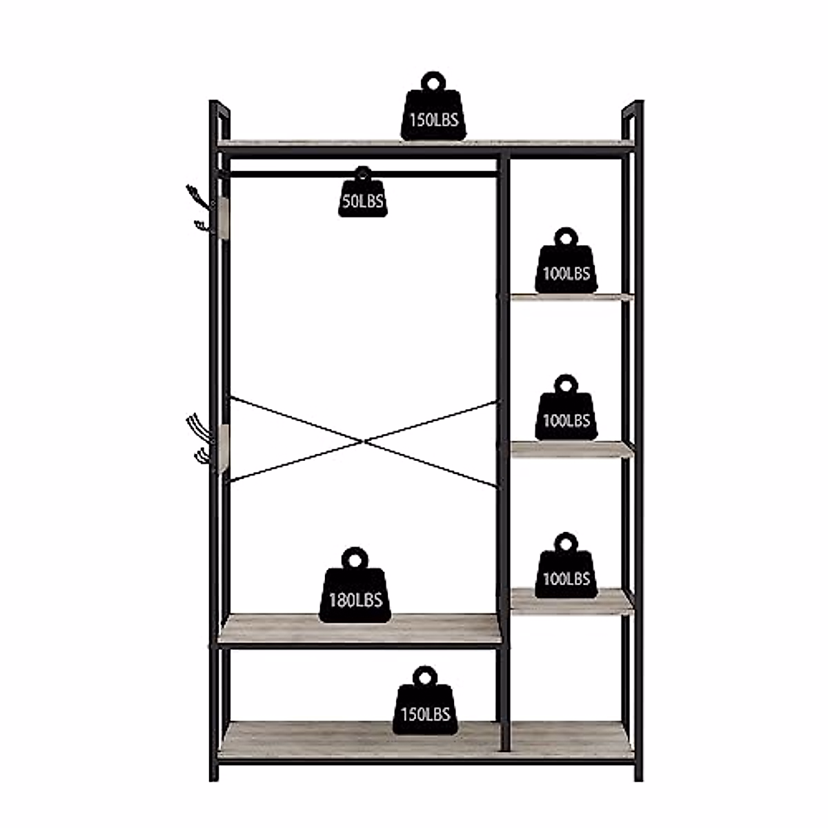 GERDIOEB Garment Organizer, Freestanding Closet Organizer, Freestanding Closet System with Open Dividers and Rails for Hanging Clothes, Sturdy Storage Closet Hangers, Bedroom Hangers (Grey)