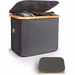 Lonbet - Small Laundry Hamper With Lid Cover - Bamboo Laundry Basket Organizer - Lightweight Collapsible Clothes Fabric Bin - Easy and Efficient Sorting - Removable Bags - 13.2 Gal. (1-2 Loads) - Blue