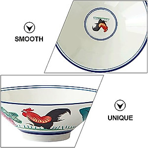 Kichvoe 7Inch Japanese Porcelain Bowl Ceramic Ramen Bowl Retro Rooster Pattern Serving Bowl For Salad Soup Rice