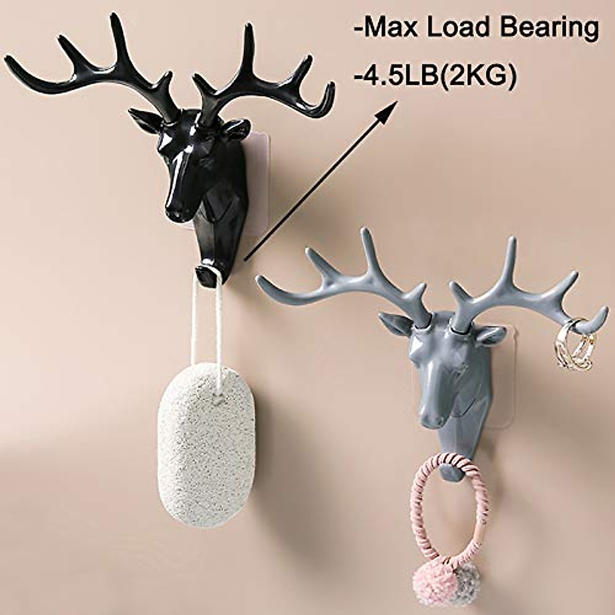 Maydahui 3PCS Deer Head Wall Hook Antler Hanger Animal Shaped Key Coat Hat Hooks Plastic Home Decoration Black White Grey Heavy Duty for Living Room Bedroom Bathroom