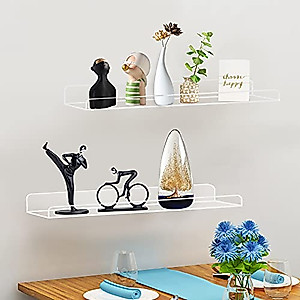 Weiai Clear Acrylic Shelves 24 inches, Floating Wall Bookshelf for Kids, Transparent Book Shelf Ledge for Wall, Set of 3
