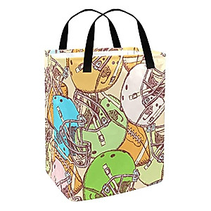 Sketch Helmet and American Football Print Collapsible Laundry Hamper, 60L Waterproof Laundry Baskets Washing Bin Clothes Toys Storage for Dorm Bathroom Bedroom
