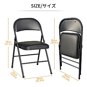 BOOSDEN Folding Chairs 4 Pack, Foldable Chair, Metal Folding Chair, Heavy Duty Folding Chairs with Padded Seats for Outdoor, Indoor, Dining, Party, Black