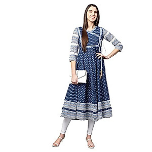 Yash Gallery Cotton Slub Ikat Printed Anarkali Kurtis for Women (Black)