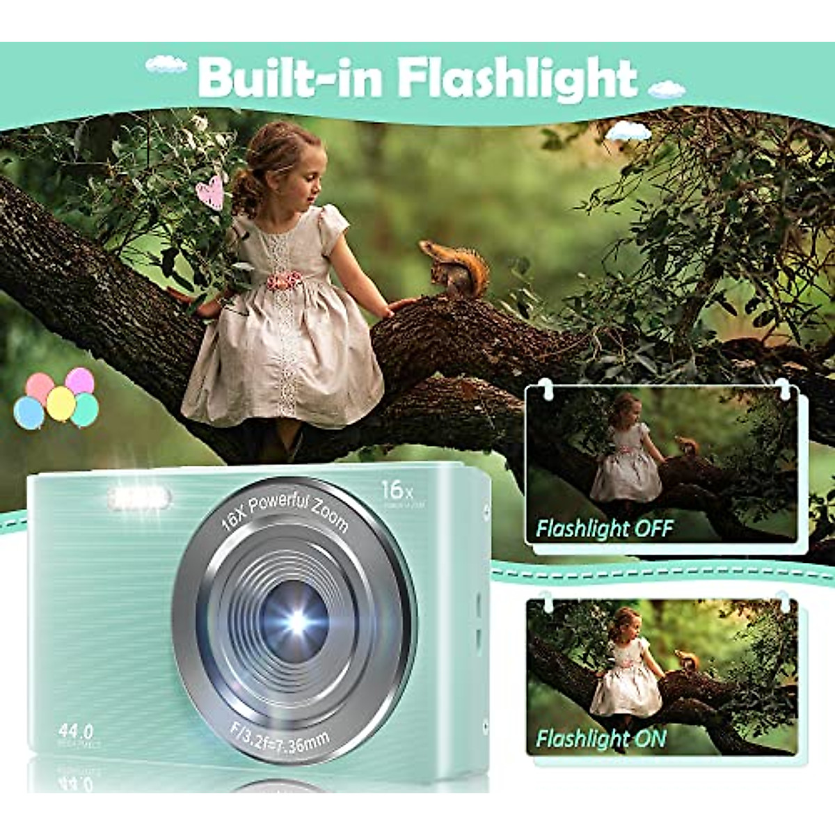 UIKICON Digital Camera, FHD 1080P Kids Camera Video Camera with 32GB SD Card 16X Digital Zoom, Compact Point and Shoot Camera Portable Small Camera for Teens Students Boys Girls - Green