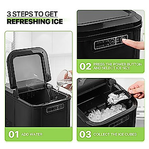 Magshion Ice Maker Countertop with Self-Cleaning, 26lbs/24H, Bullet-Shaped Ice (2 Sizes), Digital Display & Timer, 1.8lbs Ice Storage Capacity, Ice Cube Maker Machine for Home & Kitchen (Black)