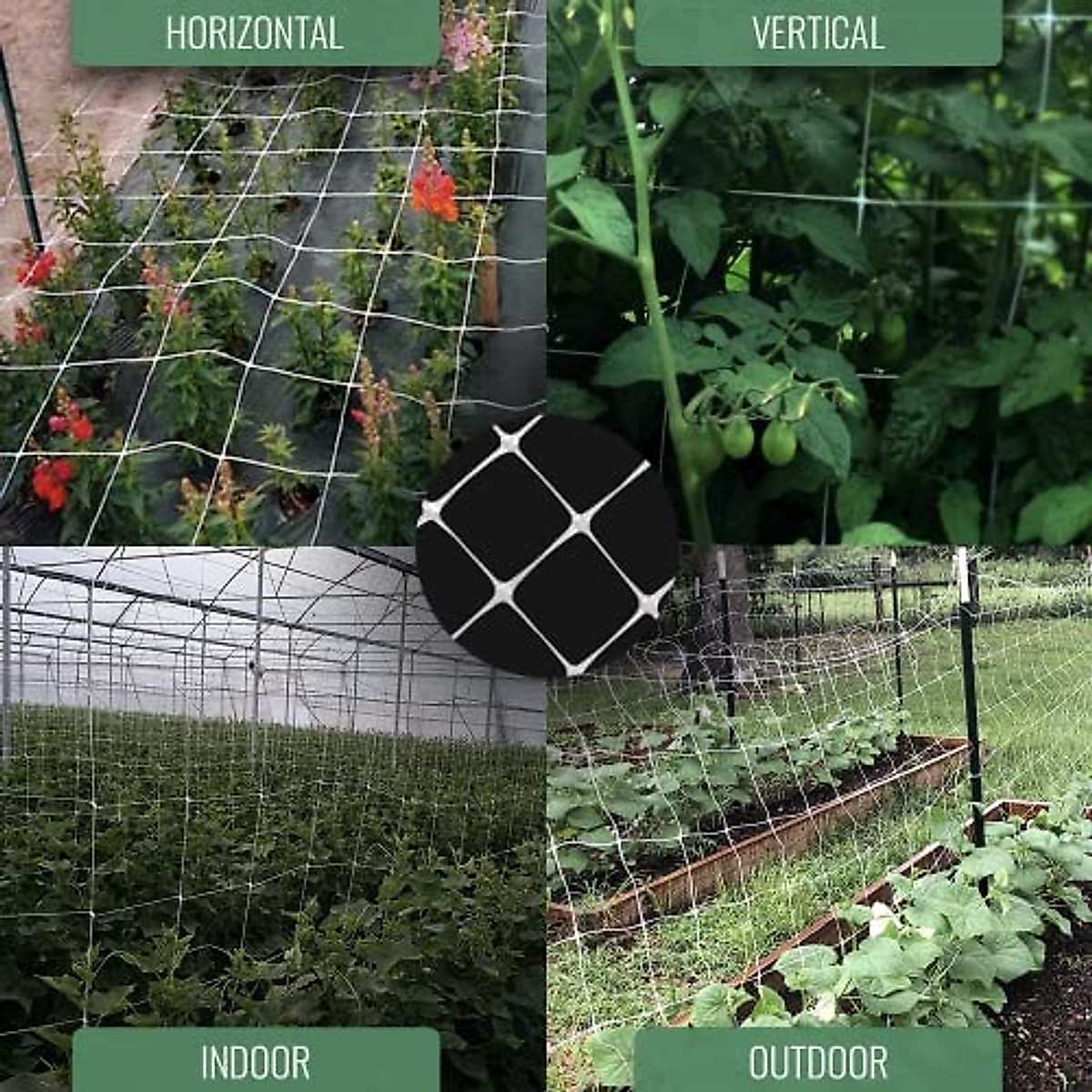 DL Wholesale VineLine Trellis Netting Garden Plant Plastic Trellis Net Roll for Climbing Plants Grow Support Fruits Vegetables, White, 4 ft x 100'