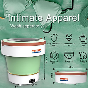 Portable Mini Washing Machine, 9 Litre Large Capacity Mini Washer for Underwear, Foldable Washing Machine with Upgraded Capacity and Round Body for Baby Clothes,Pet Garments or Other Small Items.Green