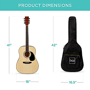 Best Choice Products 41in Full Size Beginner All Wood Acoustic Guitar Starter Set w/Case, Strap, Capo, Strings, Picks - Natural