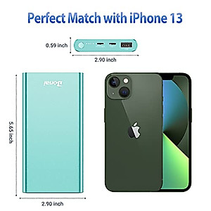 BONAI Portable iPhone Charger 12000mAh Portable Power Bank USB C High Speed 3.0A in/Out Compatible with iPhone 13/12 Samsung iPad - Mint (8-pin Charging Cable Included)