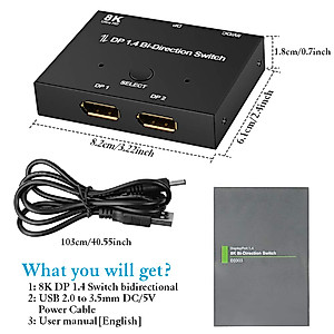 Displayport Splitter Knaive DP 1.4 DisplayPort 8K Converter Switcher Adapter Bidirectional Splitter DP for PC/Monitor Support Support 8k@30Hz /5K@60Hz/ 4K@120Hz (Medium)