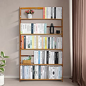 MoNiBloom Bamboo Wide 5-Tier Bookshelf Large Adjustable Bookcase Shelf Organizer Rack in Living Room Study Library Home Office, Natural