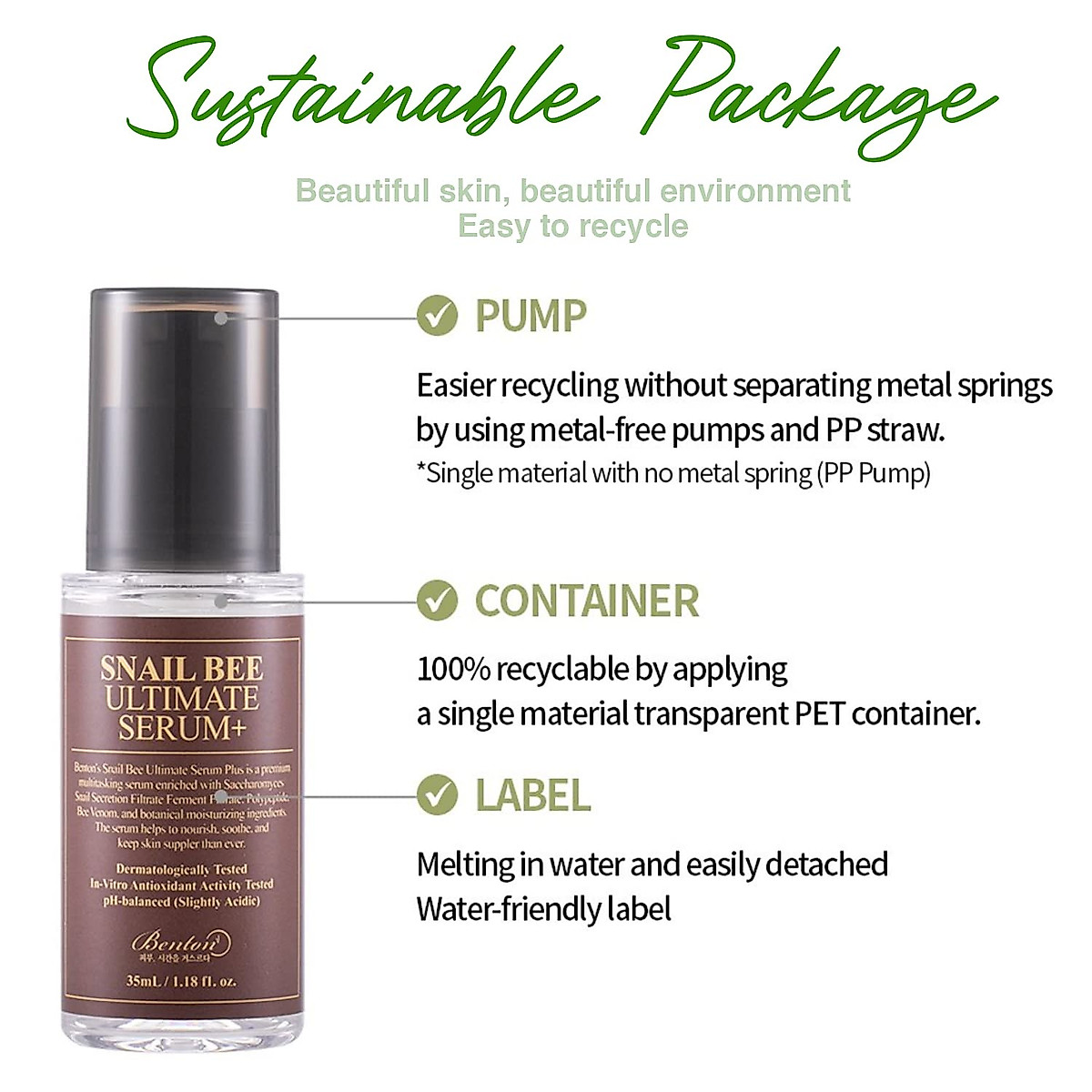 BENTON Snail Bee Ultimate Serum Plus 35ml (1.18 fl.oz.) - Snail Secretion Filtrate, Bee Venom, Tea Tree Leaf Water Contained Skin Nourishing & Soothing Facial Serum for Sensitive, Dry Skin