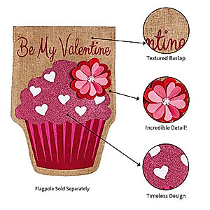 Evergreen Embellish Valentine's Day Cupcake Burlap Garden Flag | 18 x 12.5 inches | Indoor Outdoor Weather Resistant | Décor for Homes and Gardens