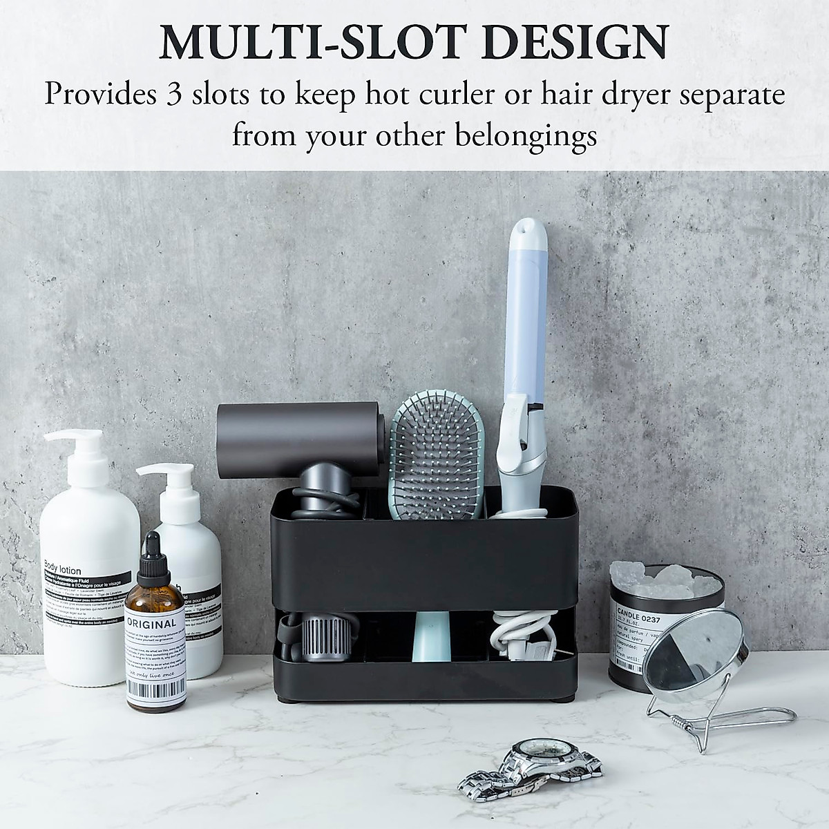 MyGift Modern Wall Mounted Black Metal Hair Styling Tools and Accessories Heat Resistant Holder with 3 Slots, Salon Hot Tool Organizer Rack for Blow Dryer Straightener Curling Iron