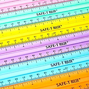 hand2mind 12 inch Multicolored, Transparent, Semiflexible Safe-T Plastic Rulers, Rainbow Plastic Rulers, Safety Ruler for Measurement, Safety Kids School Supplies, Straight Rulers (Pack of 24)