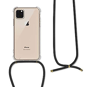 kwmobile Crossbody Case Compatible with Apple iPhone 11 Pro Max Case - Clear TPU Phone Cover w/Lanyard Cord Strap - Transparent/Black