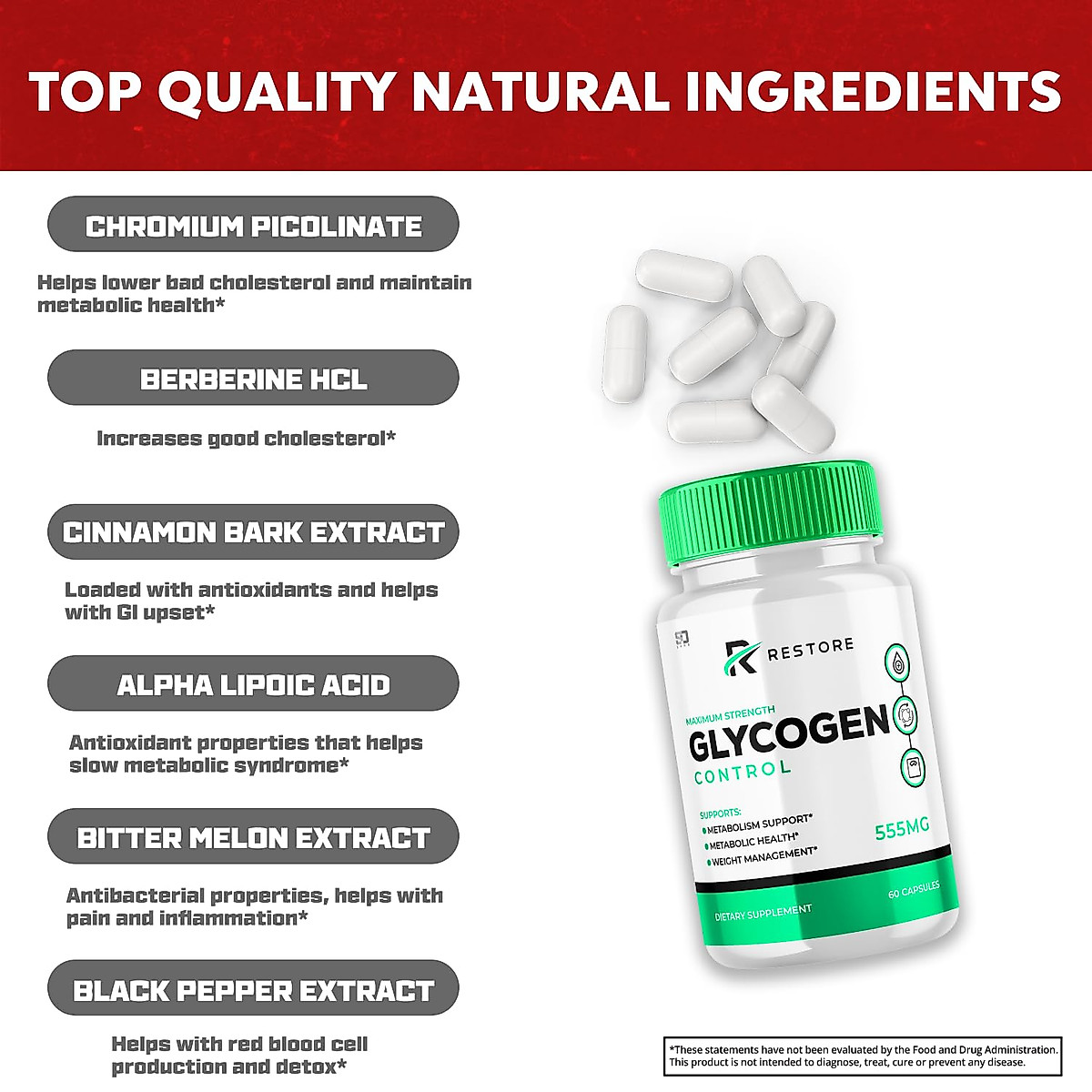 S.O Labs Restore Glycogen Control, Restore, Glycogen Control, Restore Glycogen Control Advanced Formula Support Supplement, Restore Glycogen Control Metabolic Health Pills (60 Capsules)