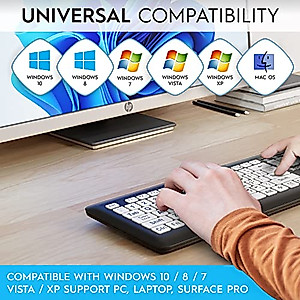 Nuklz N Magnus 325 | Wireless Large Print Full Size Computer Keyboard | High Contrast Black & White Keys | Soft Buttons | Ideal for Visually Impaired, Beginners and Seniors | Plug & Play