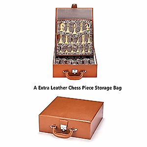 THPT Professional Chess Set Wooden Chessboard Set with Pieces Leather Storage Bag Handmade Chess Set for Adults Professionals Board Games (Color : Dalbergia Pieces)