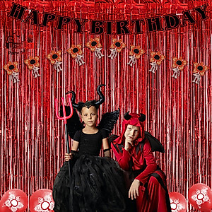 Red Fringe Curtains Party Streamers Backdrop - GREATRIL Foil Tinsel Curtain Cortinas para Fiestas Decoracion Backdrop for Stranger Theme Party Christmas Valentines Day Party 2-Pack