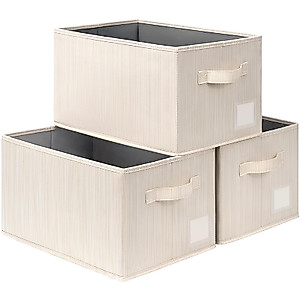 CHICVITA 3 Pack Large Storage Bins Storage Baskets for Organizing, Baby Basket for Nursery, Fabric Storage Bins for Toys, Towels, Closet Storage Bins, Decorative Basket for Living Room, Beige