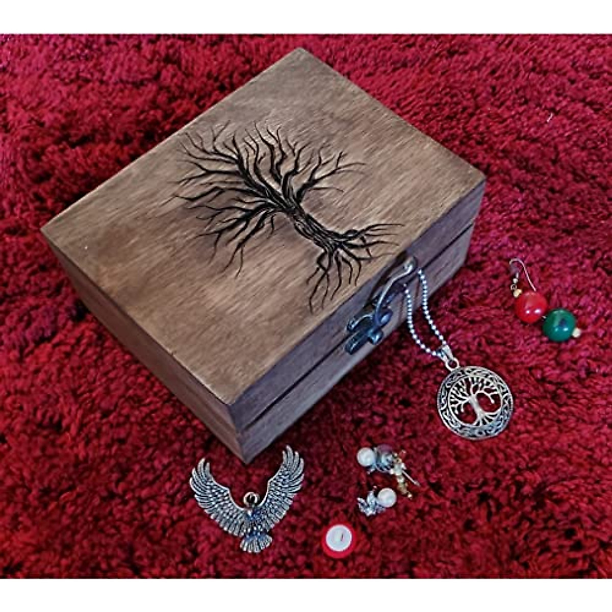 JB&C Premium Tree of Life Box Wooden Jewelry Box for Keepsake, Trinket Box Wooden tree of life decorative box (3.75 x 3 x 1.75)