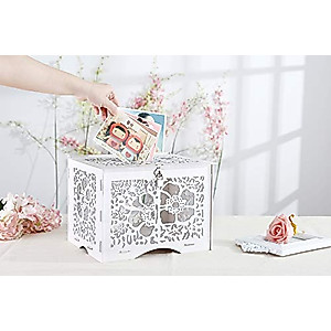 Artmag Wedding Money Box Holder with Sign, Large Rustic Wood Wooden Envelop Gift Card Boxes with Lock Slot for Reception Anniversary Party Parties White