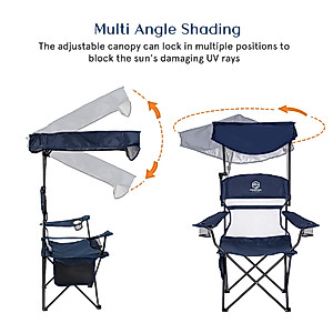 Coastrail Outdoor Canopy Camping Chair Multi-Position Adjustable Folding Shade Chair SPF 50+ Sun Protection with Cup Holder & Storage Pockets, Patio, Blue,Extra Large