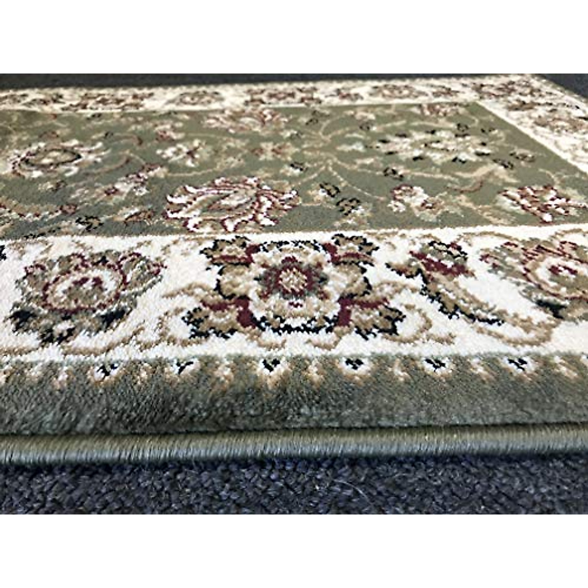 Traditional Oval Doorway Mat Persian 330,000 Point Area Rug Green Burgundy Beige Design 601 (2 Feet X 3 Feet)