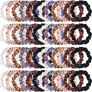 WILLBOND 48 Pieces Neutral Satin Hair Ties Scrunchies Bulk Multicolor Elastic Silk Hair Bands Accessories Ponytail Holders for Women(Neutros)