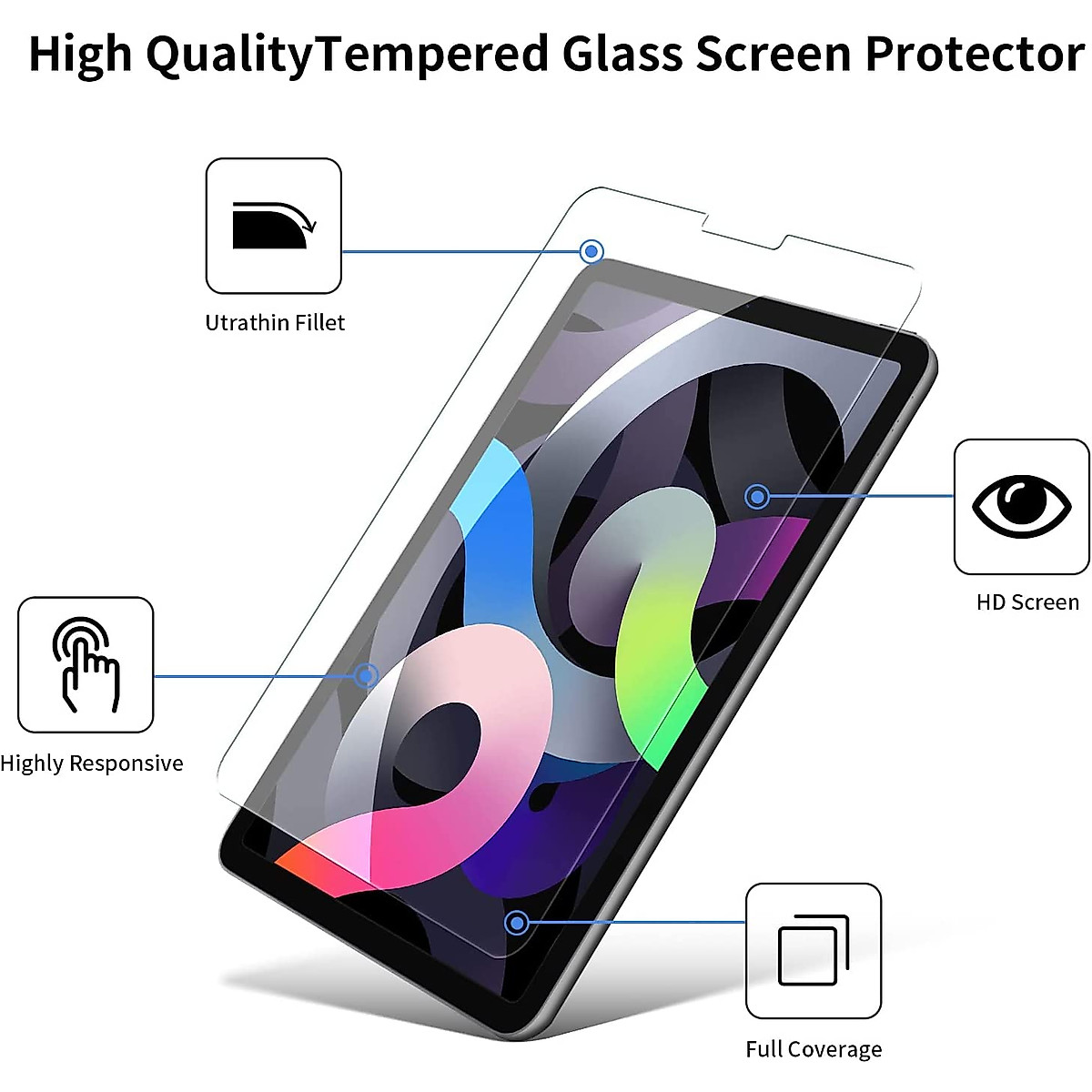 avakot 2 Pack Tempered Glass Film for iPad Air 5th Generation | Tempered Glass Screen Protector for iPad Air 4th 10.9 Inch 2022/2020 | Anti-Scratch Sensitive Screen Protector for iPad Pro 11