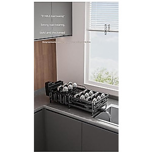 Taqargzy Dish Drying Rack Large Dish Drying Rack with Drainboard Set, Extendable Dish Rack, Utensil Holder, Cup Holder, Expandable Dish Drainer for Kitchen CounterCup Holder,(Black1)