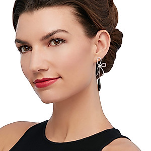 Ross-Simons Black Onyx and 1.20 ct. t.w. CZ Bow Drop Earrings in Sterling Silver