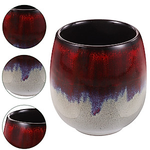 Didiseaon Handleless Ceramic Cup Ceramic Kiln-change Espresso Cup Small Coffee Cup Chinese Kung Fu Tea Cup Vintage Pottery Teacup Tasting Cup 80ml Red Asian Tea Cup