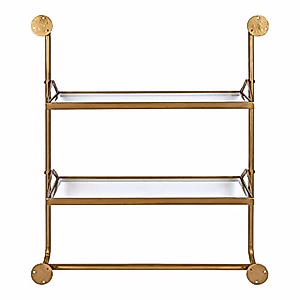 Kate and Laurel Marit Modern Industrial Wall Shelf with Metal Pipe Supports and Glass Shelves, Gold