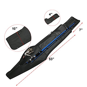 Cosmos Portable Fishing Rod Bag Foldable Fishing Pole Reel Tackle Organizer Storage Bag Fishing Rod Travel Carry Bag Rod Spinning Protective Case Cover, 53 Inches with 7 Inches Extendable Length