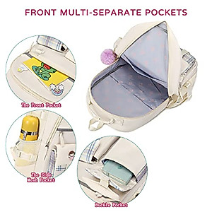 KIDNUO Backpack for Girls, 15.6 Inch Laptop School Bag Kids Kindergarten Elementary College Backpacks Large Bookbags for Teen Girls Women Students Casual Travel Daypacks (Beige)